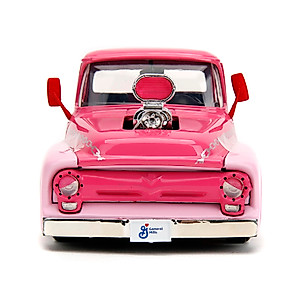 1956 F-100 Pickup Truck Pink with Graphics and Franken Berry Diecast Figure Franken Berry Hollywood Rides Series 1/24 Diecast Model Car by Jada 32025