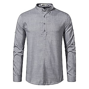 BEILU Men's Linen Henley Shirts Long Sleeve Hippie Lightweight Casual Beach T Shirt Grey X-Small