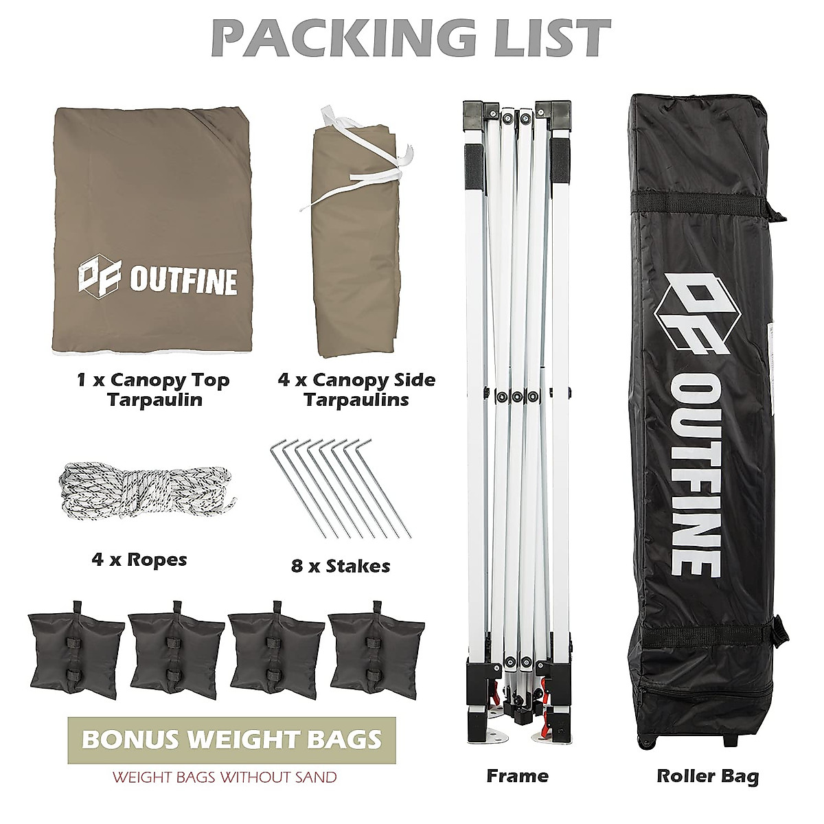 OUTFINE Patio Canopy 10'x10' Pop Up Commercial Instant Gazebo Tent, Outdoor Party Canopies with 4 Removable Sidewalls, Stakes x8, Ropes x4 (Khaki, 10 * 10FT)