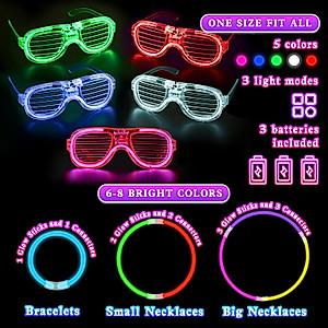 OLUPP 222PCS Glow in the Dark Party Supplies, Glow Sticks Glasses Favors, 200 PCS Glow Sticks and 22 PCS LED Glasses, New Years Neon Party Favors for Glow Party, Wedding, Concert, Raves, Birthday