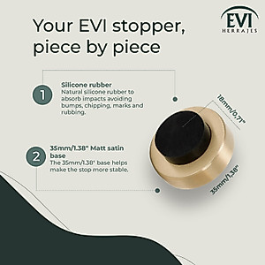 EVI | Wall Mounted Doorstop | Natural Silicone | Adhesive or Screw Installation | Brass Matte | Mod. I-254 (Brass Matte - Black Rubber)