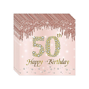 Rose Gold Birthday Party Supplies,Disposable Party Tableware Sets - 50 Years Paper Plates,Napkins,Forks ,Knives,Tablecloths,50th Birthday Decorations for Women,Service 24 Guests