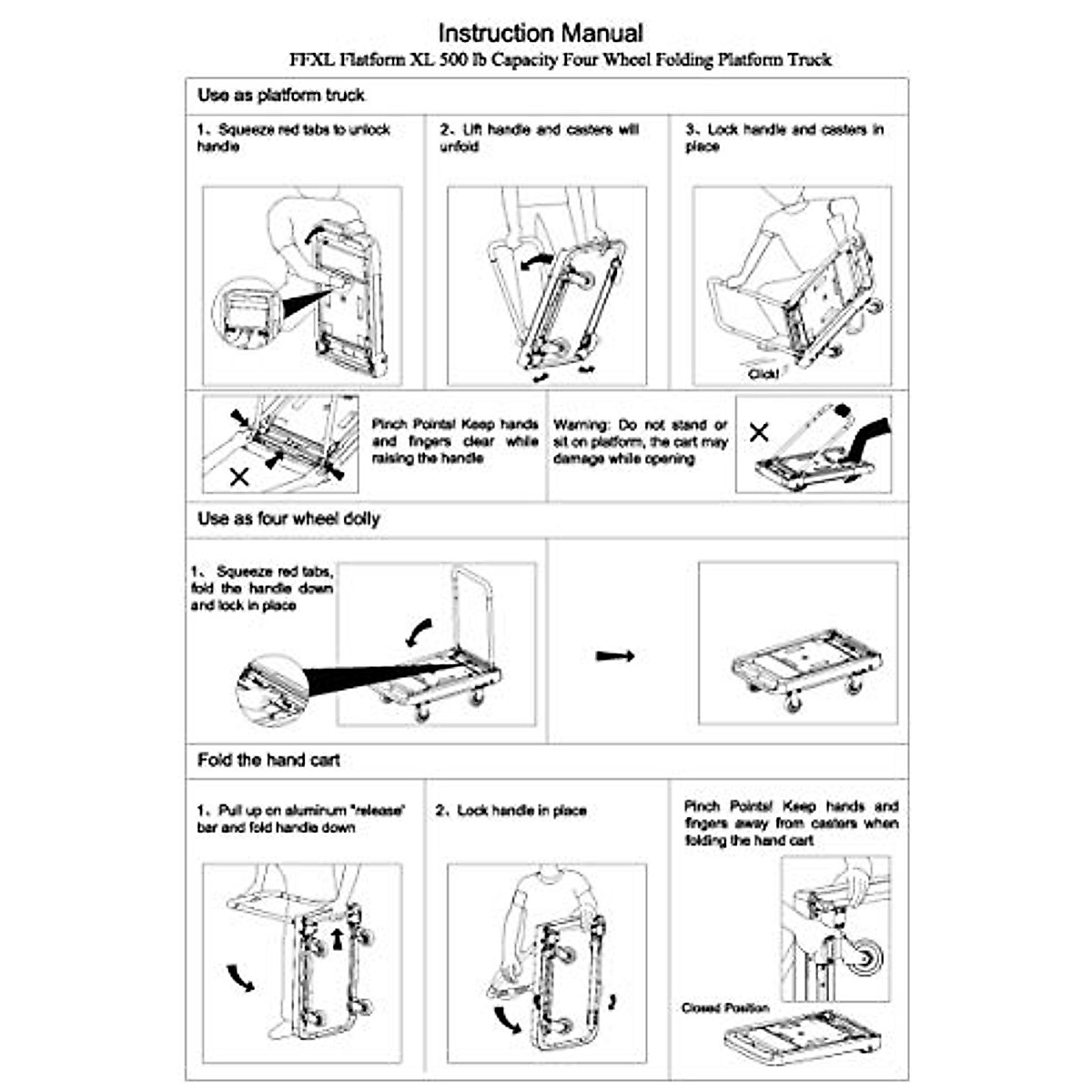 Magna Cart Flatform FFXL 500 lb Capacity Four Wheel Folding Platform Truck, Black and Aluminum