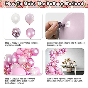 Pink White Balloon Arch Garland Kit, Metallic Pink Lilac Purple White Rose Gold Confetti Latex Balloons Garland Kit for Girls Women Birthday Wedding Bridal Baby Shower Princess Theme Party Decorations