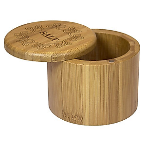 Totally Bamboo Salt Cellar Bamboo Storage Box with Magnetic Swivel Lid, 6 Ounce Capacity, Celtic Knot Engraved on Lid