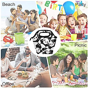 Wamika Cute Panda Lunch Bag Tote Lunchbox Handbag, Black White Women Insulated Food Container Gourmet Cooler Warm Pouch For School Work Office