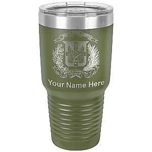 LaserGram 30oz Vacuum Insulated Tumbler Mug, Coat of Arms Dominican Republic, Personalized Engraving Included (Camo Green)