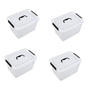 Yarebest 10 Liter Clear Storage Box, Plastic Box with Clips Lid, 4 Packs