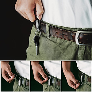 KeyUnity KM00 Titanium Belt Loop Keychain Clip Double Side Quick Release Key Holder with Detachable Key Ring (Stonewashed)