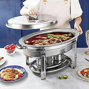 Oval Chafing Dish Set, Stainless Steel Food Warmer for Caterings Banquet Parties, Buffet Server Warming Tray with Water Pans and Fuel Holders