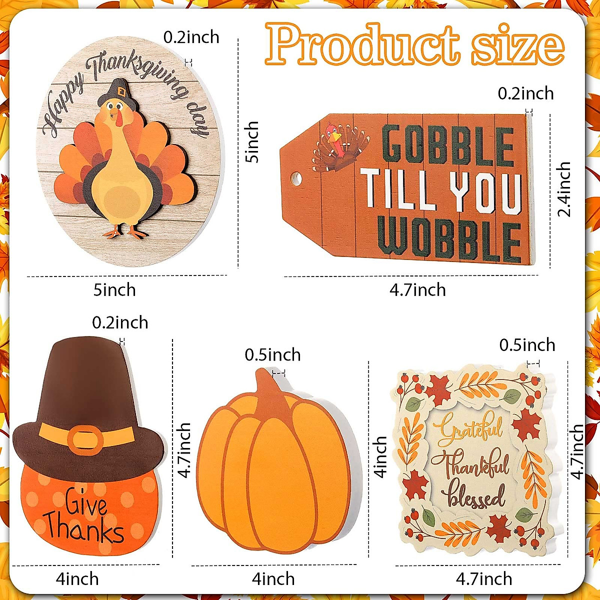 5 Pieces Fall Tiered Tray Decor Thanksgiving Tiered Tray Set Fall Farmhouse Mini Wood Signs Autumn Turkey Pumpkin Sign Decorations for Thanksgiving Harvest Decoration