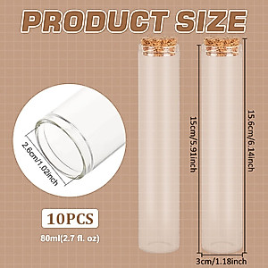 BENECREAT 10 Pack 80ml Flat Glass Test Tube with Cork Stopper Clear Mini Glass Bottles Jars for Lab, Wedding Party Favors, Candy, Spices, Beads