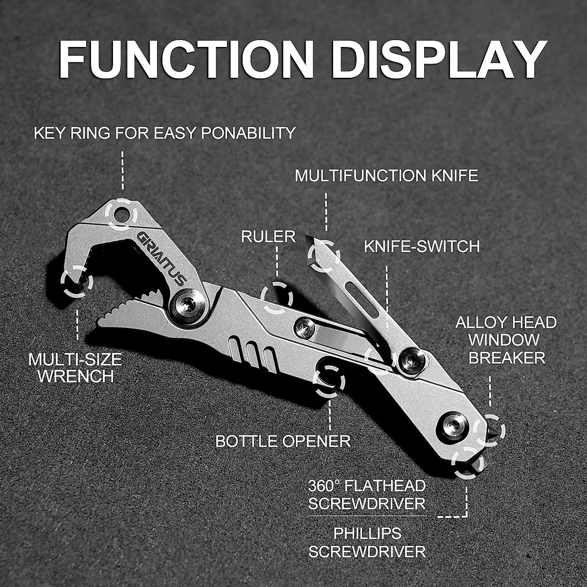 EDC Multitool 7 in 1 with knife, Wrench, Folding Knife, Screwdriver, Bottle Opene, Ruler, Urgent Car Window Breaker and Seatbelt Cutter, EDC Pocket Multi Tool for Gifts for Men (Bright silver)