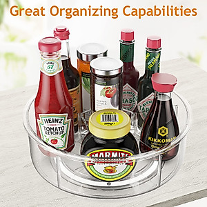 Lazy Susan Organizer, Clear Acrylic Large Lazy Susan Turntable Organizer with Dividers, Spinning Spice Lazy Susan Organizer Pantry for Cabinet/Bathroom/Countertop/Refrigerator/Kitchen
