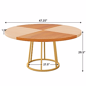 Tribesigns Round Dining Table for 4, 47 inch Kitchen Table Large Dinner Table with Circle Golden Metal Base Wood Grain Top for Home Kitchen Dining Room Living Room, Gold Maple(Only Table)