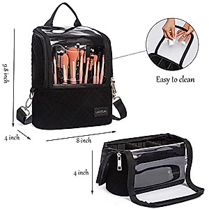 LACATTURA Travel Makeup Brush Case for Women, Tall Cosmetic Brush Holder Bag with Adjustable Dividers, Large Beauty Accessories Organizer Bag, Portable Storage Bag with Shoulder Strap, Black
