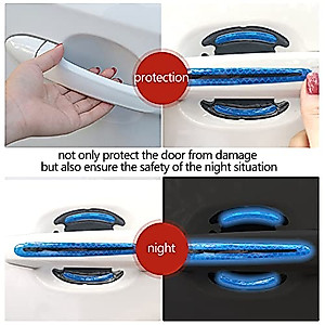 Fehlot Car Door Handle Stickers Universal Auto Door Handle Scratch Cover Guard Protective Film car Outdoor Safety Decoration Reflective Strip 8 Pack (Blue)