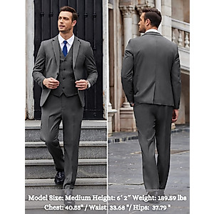 COOFANDY Mens Slim Fit Dress Suit Formal Business Blazer Wedding Prom Blazer Jacket Vest Pants (Dark Grey XS)