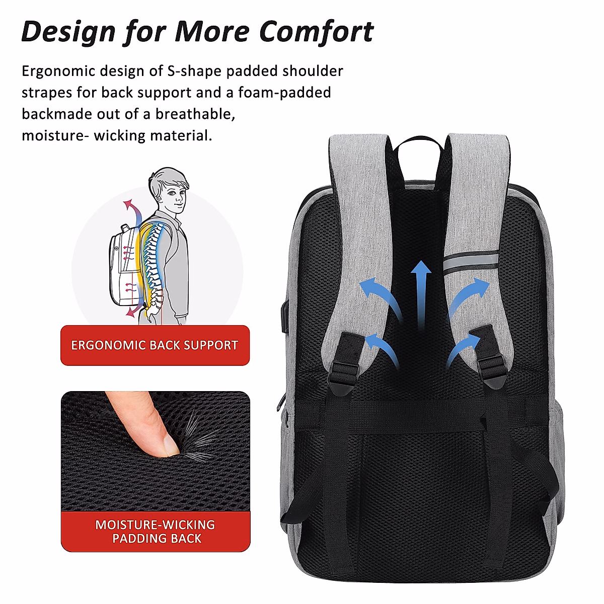 MAXTOP Travel Laptop Backpack with USB Charging Port Anti-Theft[Water Resistant] College School Bookbag Fits 17 Inch Laptop