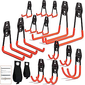 16PCS Garage Hooks Heavy Duty, Steel Storage Utility Hook, Garage Organization Tool Shelf Have Anti Slip Coating for Organizing Power or Garden Tools, Bike, Cable Organization, More Equipment