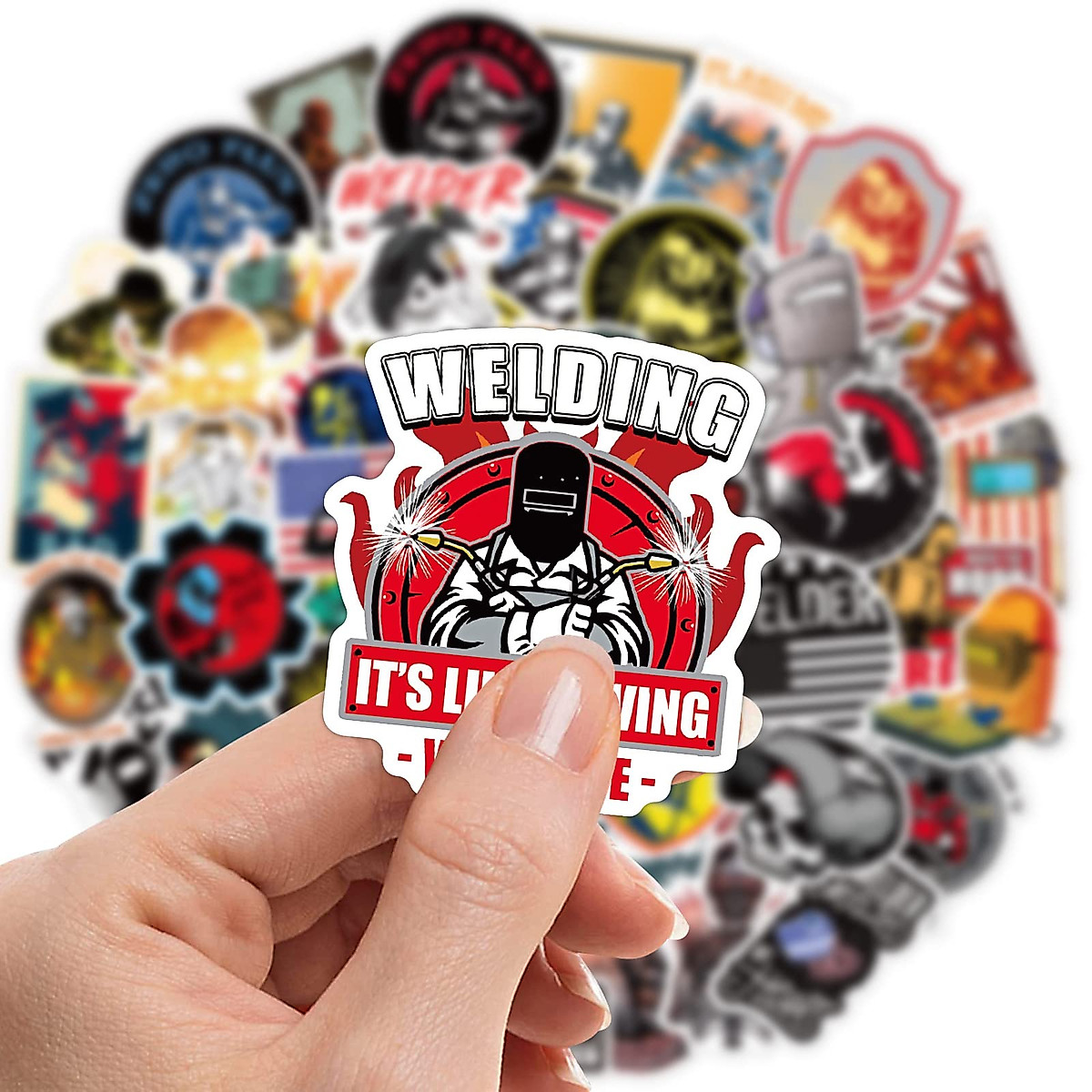 WAIO Welder Stickers 52PCS Funny Hard Hat Worker Welding Decals Pack for Water Bottle Helmet Tool Box Skateboard Decors