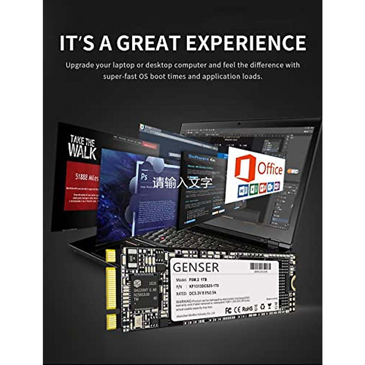 GENSER M2 SATA SSD 1TB Solid State Drive 1000GB M.2 NGFF 2280 Internal Hard Disk HDD for Desktop Laptop (B-1TB)