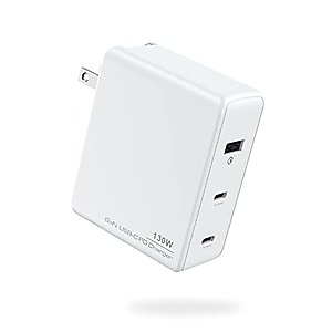 130W USB C GaN Charger, 2 USB-C PD 100W & 1 USB-A QC 18W Fast Charger, Foldable Wall Charger for MacBook pro/Air, iPad, USB C Laptop, iPhone 13/12/11/Pro/Max/Galaxy/Note and More.