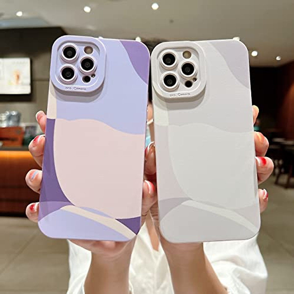 YKCZL Compatible with iPhone 13 Pro Case 6.1 Inch, Cute Painted Art Full Camera Lens Protective Slim Soft Shockproof Phone Case for Women Girl-White