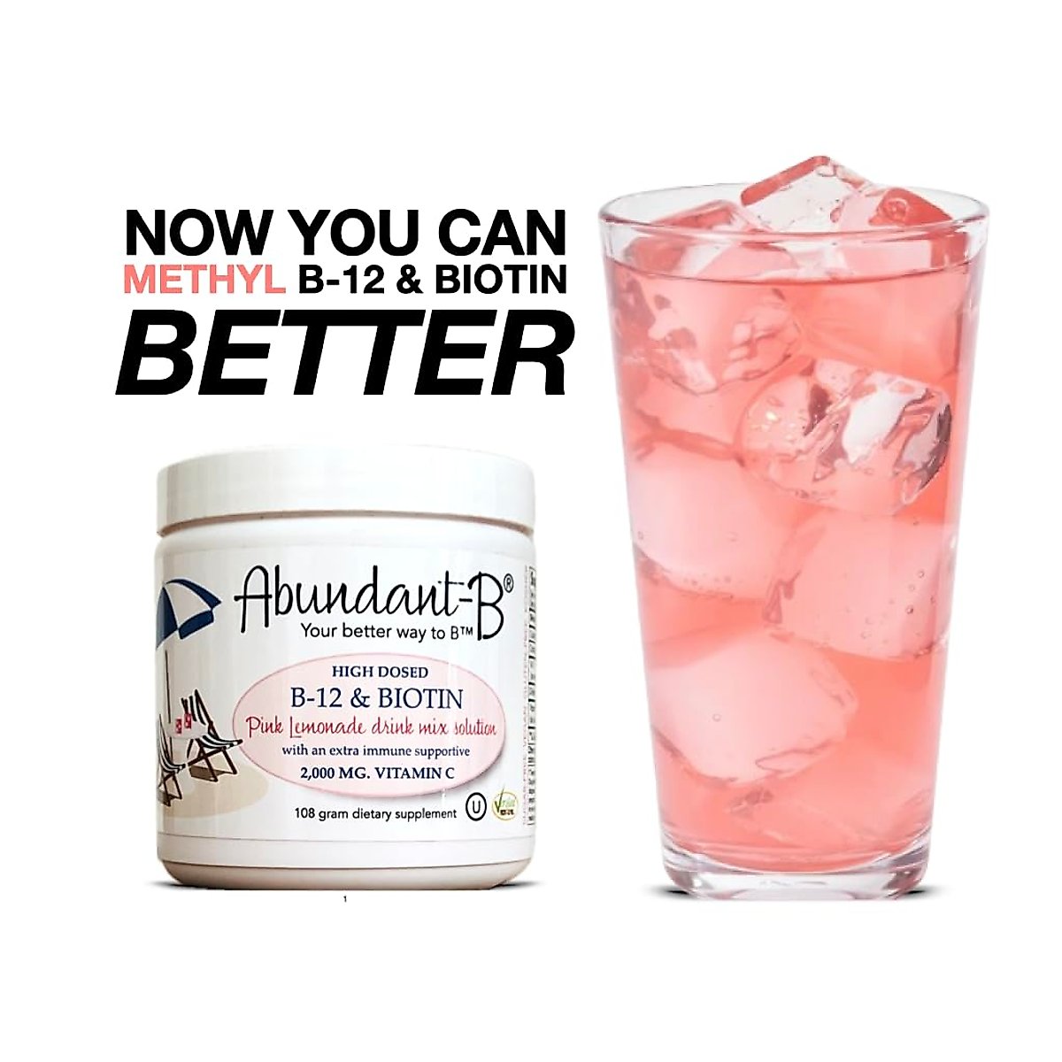 Sufficient-C Abundant-B High-Dose Methyl B-12 and Biotin Pink Lemonade Energy Drink Mix Solution - Flavor w/Function in Each Refreshing sip!