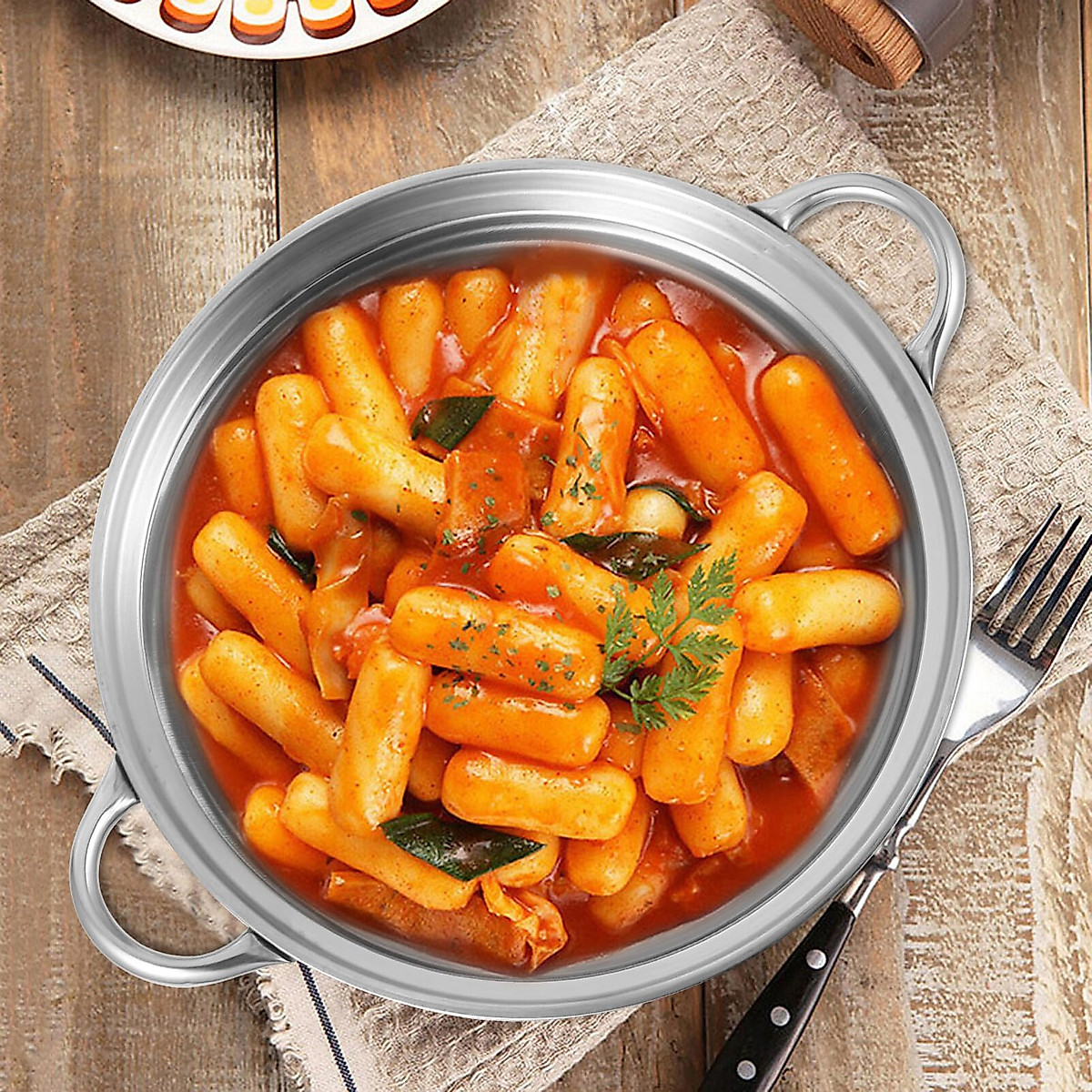 HOLIDYOYO Stir Frying Pan Skillet with Lid Stainless Steel Wok Cooking Pan Japanese Shabu Hot Pot Induction Pan Double Handles Portable Cookware for Home Kitchen Restaurant 10in