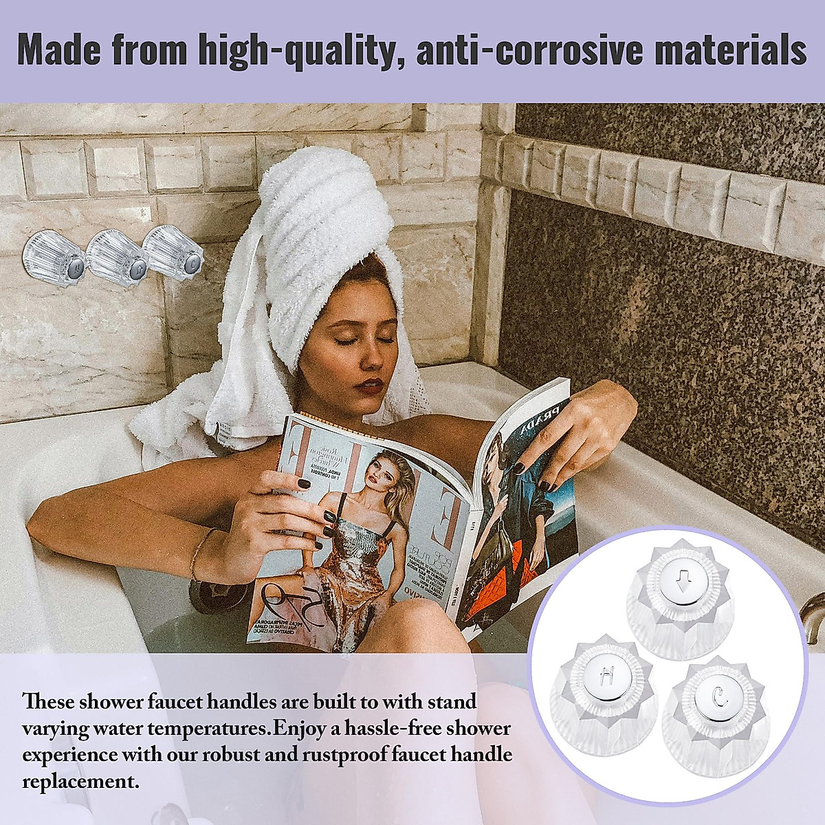 hansengroe Shower Knobs 3 Piece Replacement for Price Pfister Bathtub Faucet Handles, 12 Point Broach, Clear Acrylic Shower Handles Hot and Cold Replacement Kit Include Diverter