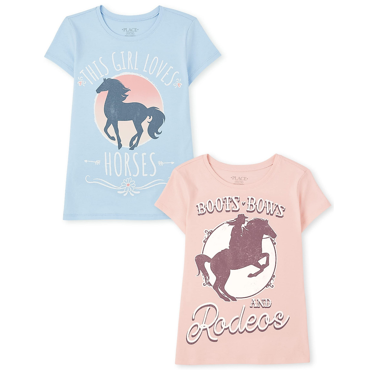 The Children's Place,Short Sleeve Graphic T-Shirt 2-Pack,Boots Bows & RODEOS/This Girl Loves Horses,Medium (7/8)