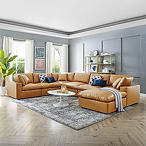 Modway Commix Modular Sofa, U Shaped Reclining Sectional, Tan Vegan Leather