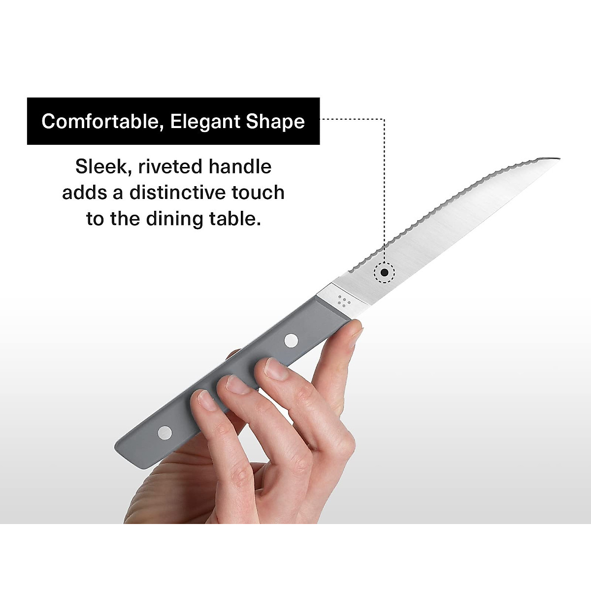 Misen Steak Knives Set of 4 - Precision Serrated Blades for Effortless Dining - Stainless Steel - Superior Cuts with Four Steak Knives Handles for Stylish Elegance - Gray