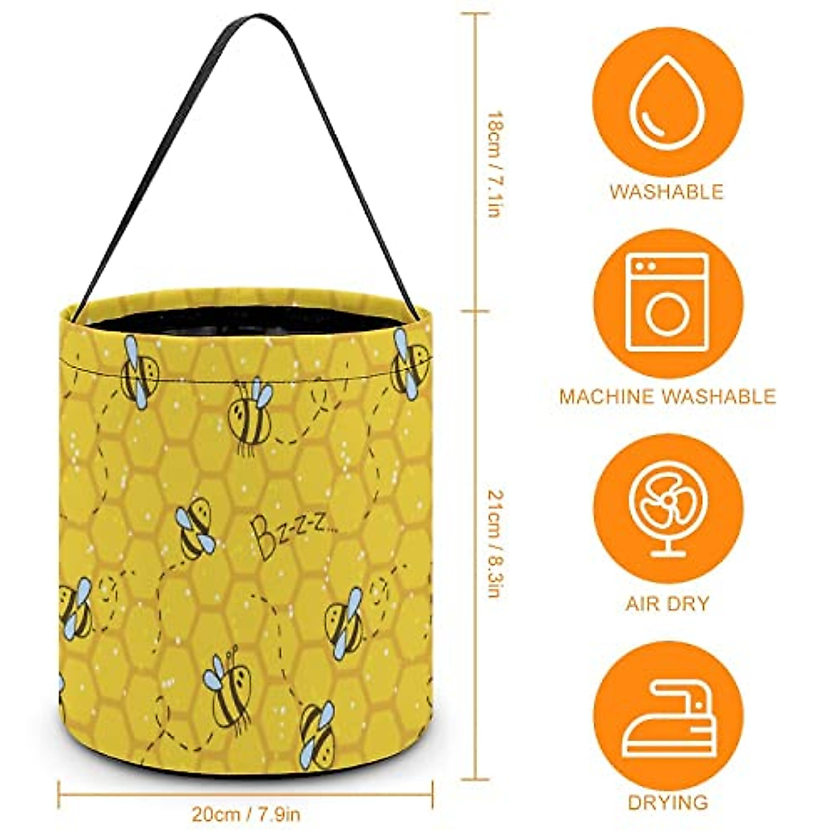 SLNFDKND Cute Honey Bee Pattern Halloween Bucket Trick Or Treat Buckets Candy Tote Bag for Kids Halloween Decorations