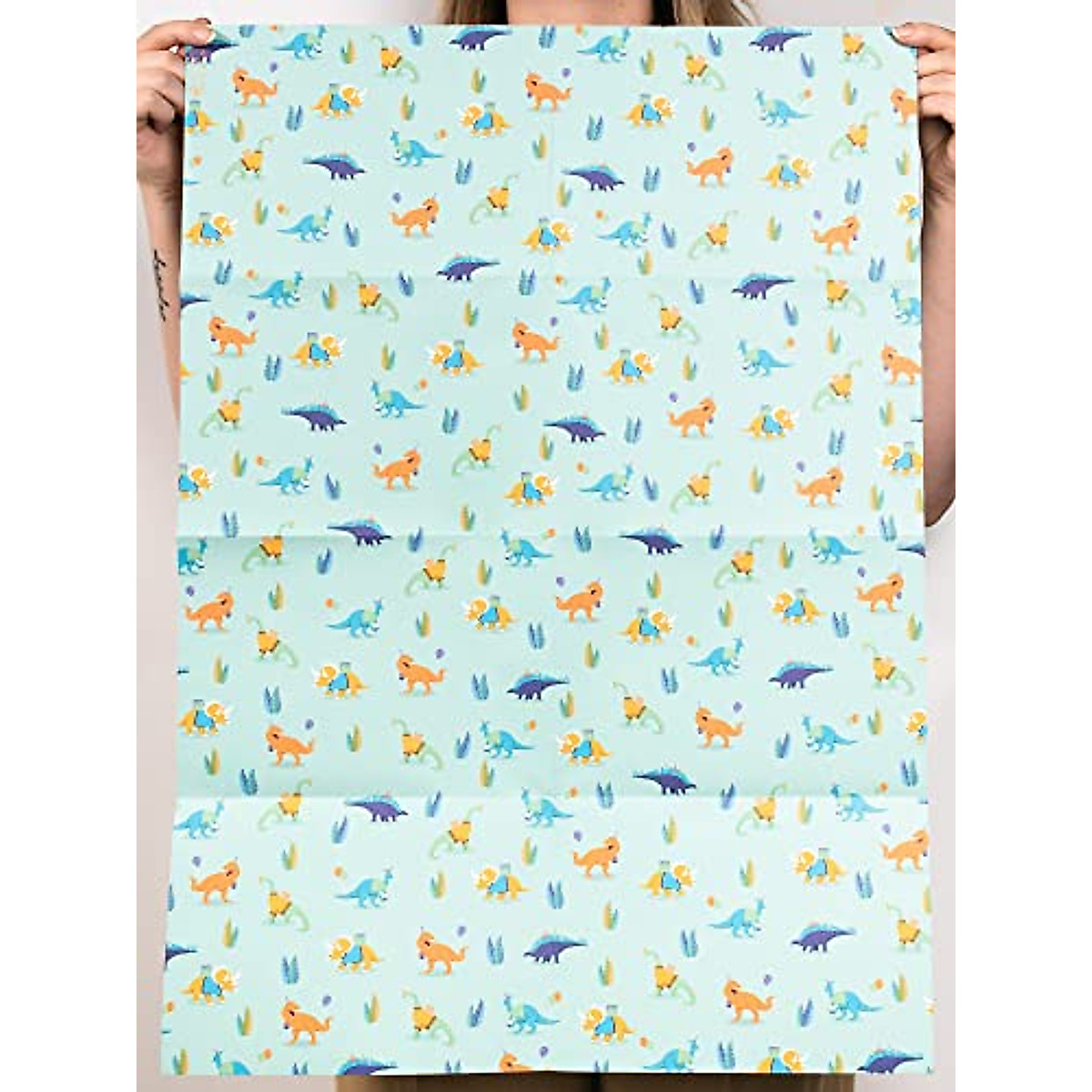 CENTRAL 23 - Wrapping Paper for Boys - Dino Cakes - 6 Sheets of Cute Birthday Gift Wrap for Kids - Dinosaur T-rex Rhino - Blue Green Yello - For Kids - Made in the UK
