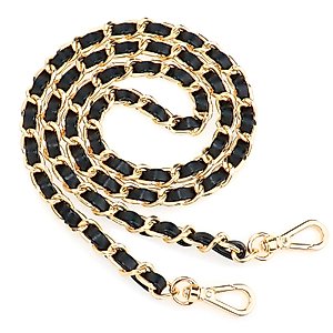 Lamdgbway Purse Chain Strap Braided PU Leather Handbag Shoulder Bag Messenger Bag Replacement Metal Chain Black 120cm/47in