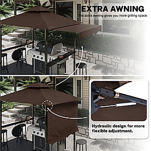 MASTERCANOPY 11 x 5 Grill Gazebo with Extra Side Awning Outdoor BBQ Gazebo with 2 LED Lights for Patio Party Backyard Picnic(Brown)