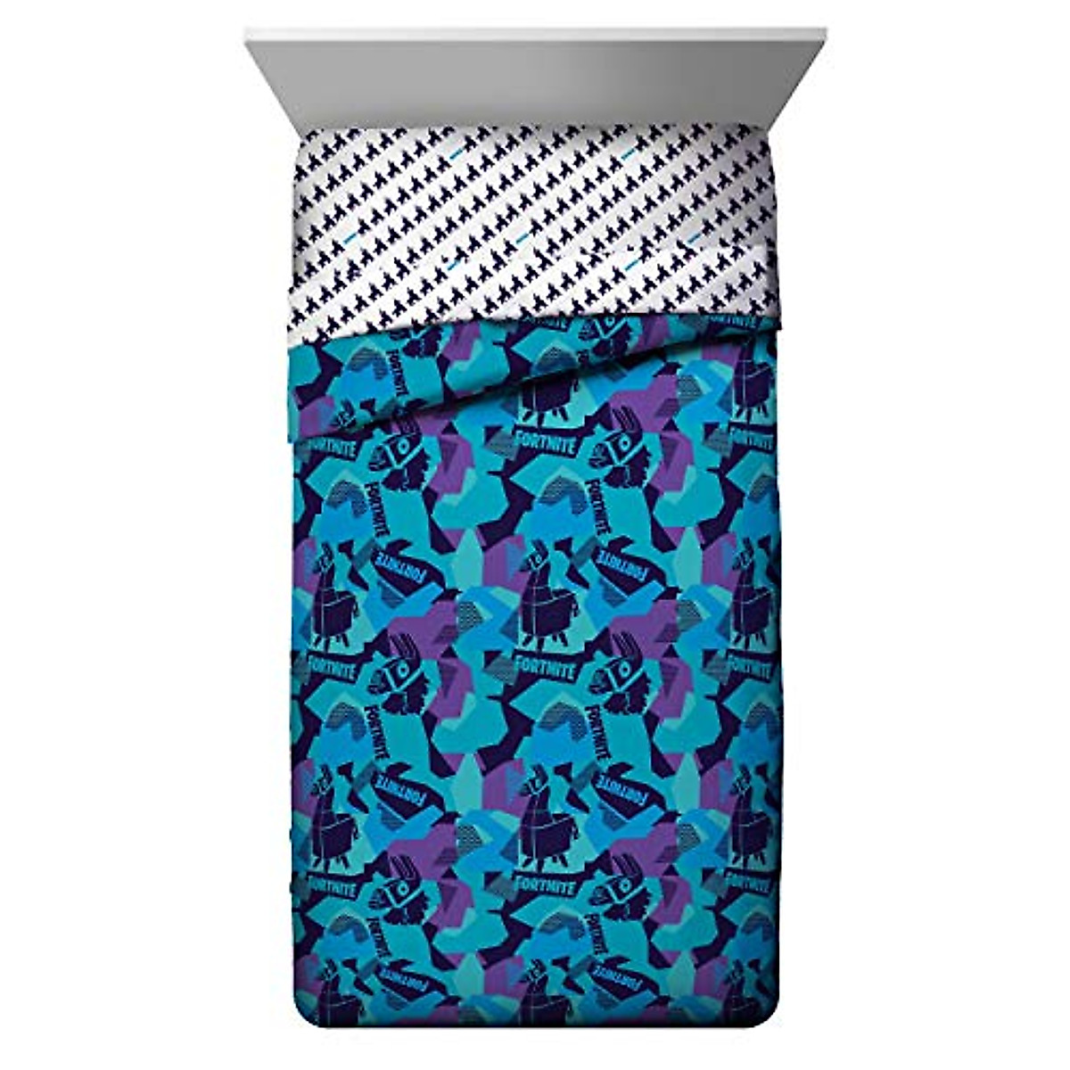 Jay Franco Fortnite Llama Geo 4 Piece Twin Bed Set - Includes Reversible Comforter & Sheet Set - Super Soft Fade Resistant Microfiber (Official Fortnite Product)