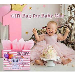 Jaywayang 12.6" Large Baby Girl Gift Bag with Tissue Paper and Greeting Card for Baby Shower, Baby Girl Birthday, New Parents, and More.