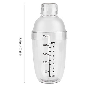 Plastic Cocktail Shaker, Drink Mixer Hand Shaker Cup with Scales, Anti-leaka Transparent PC Milk Tea Cocktail Drink Shaker Bar Tool (500ML)
