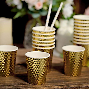 Tableclothsfactory 24 Pack | 9oz Gold Foil Honeycomb Paper Cups, Disposable Tableware