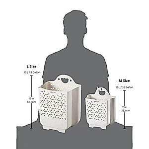 Foldable Plastic Laundry Baskets. Wall Hanging Storage Basket. Multi-function Storage Container Waterproof Durable for Bedroom and Bathroom (L, Beige)