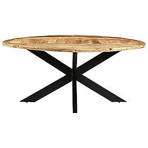 Annlera Dining Tables Round 68.9"X29.5" Round Table Dining Table Oval Solid Wood Dining Desk Apartment Kitchen Table Mid Century Modern Table,Rough Mango Wood, Powder-Coated Steel