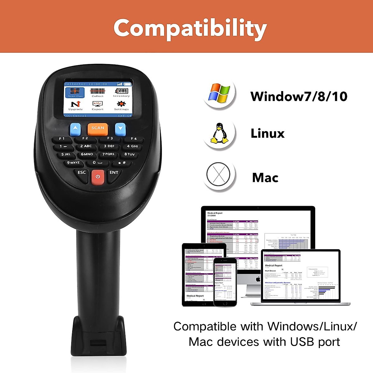 Trohestar N6 Wireless Barcode Scanner Inventory Scanner CCD Handheld Barcode Scanner with 2.4GHz Wireless & Wired Connection Portable Barcode Reader for Windows, Mac, Android, iOS (N6-CCD)