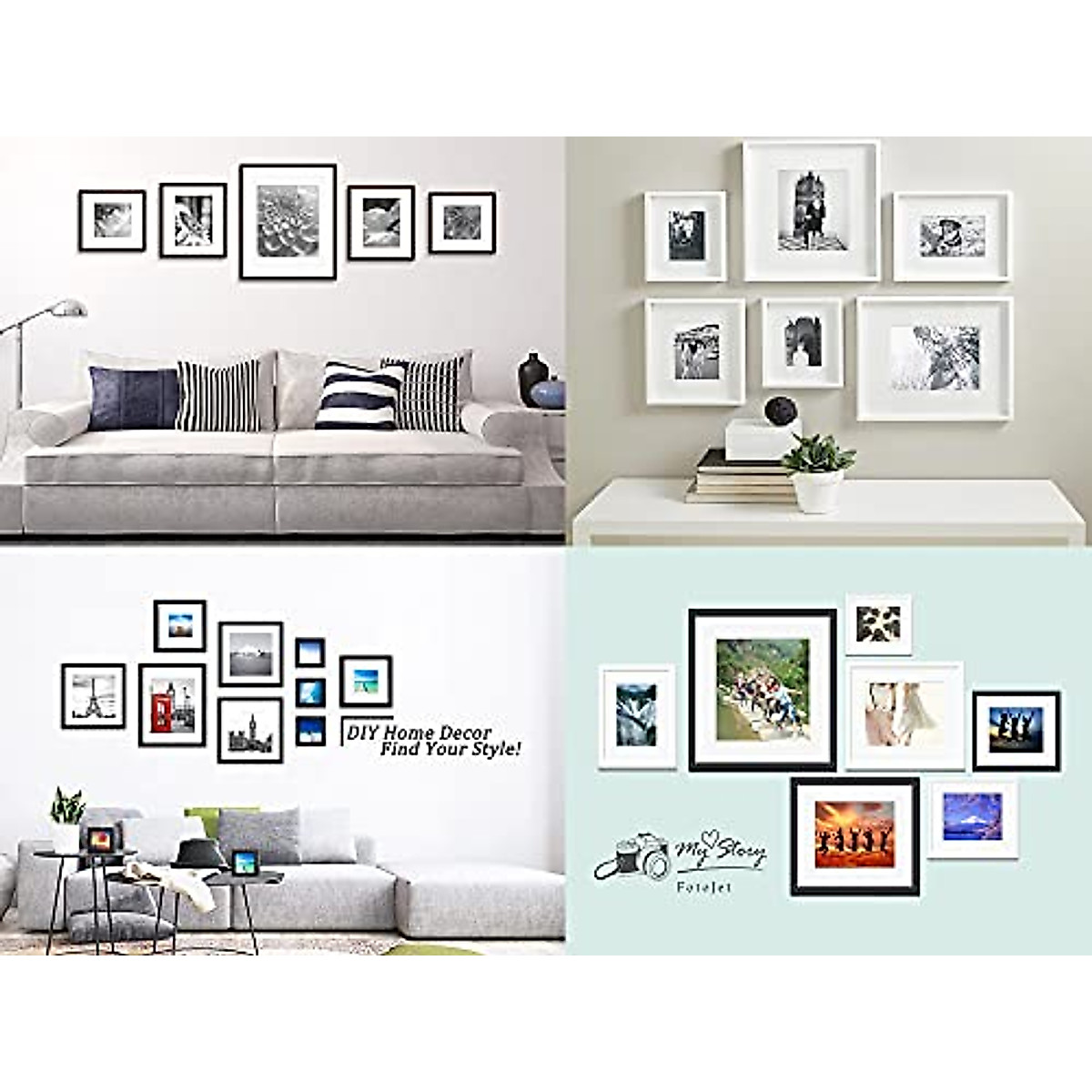 LUOFU 10x12 Picture Frames Set of 2,Black Picture Frame 10x12,Display Pictures 7x9 with Mat or 10x12 without Mat,Multi Photo Frames Collage for Wall Art Decorative or Tabletop Display
