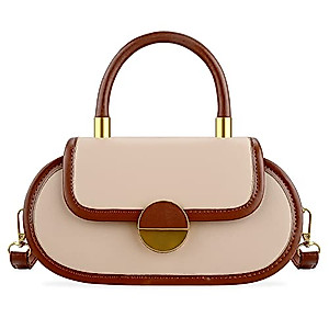 Girl's PU Leather Satchel Purse, Retro Classic Top Handle Crossbody Saddle Bag, Tote Clutch Shoulder Handbag for Women Ladies (Khaki)