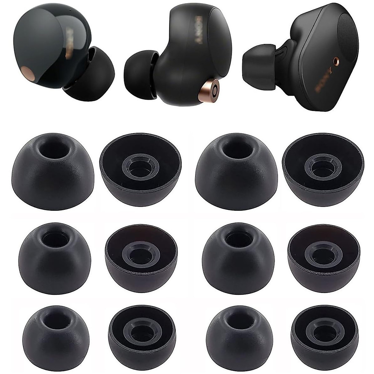 Replacement Ear Tips Compatible with Sony wf 1000xm5 / 1000xm4 / c700n Earbuds, Silicone Ear Buds Ear Cap Ear Plug Eartips Replacement for Sony Earbuds,S/M/L 3 Size 6 Pairs,Black 713