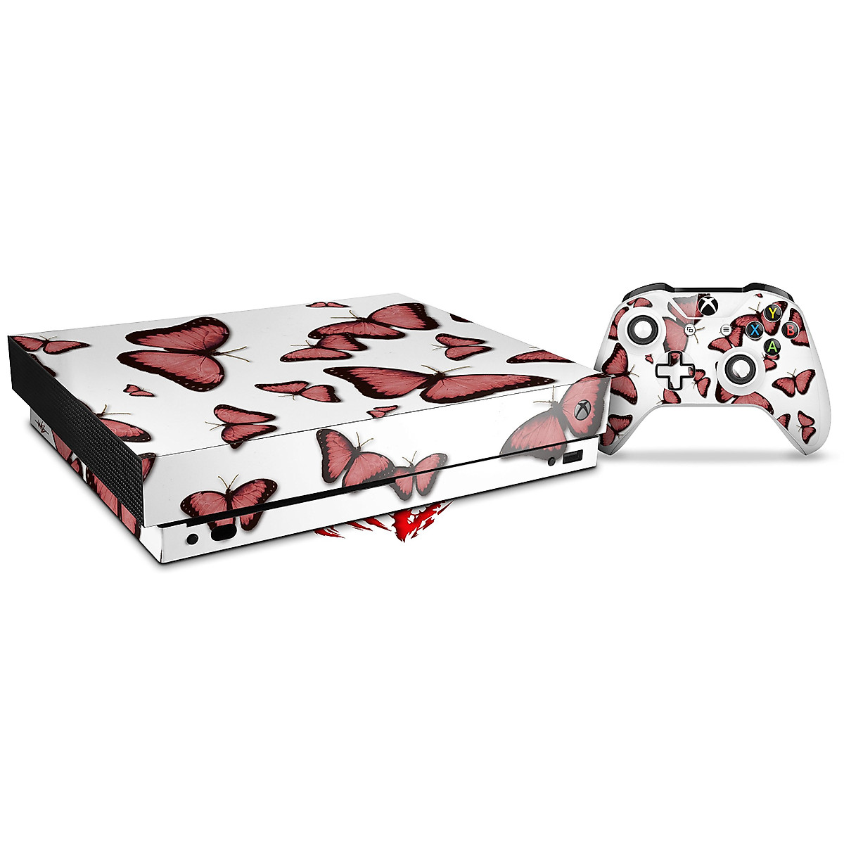 WraptorSkinz Decal Vinyl Skin Wrap Compatible with Xbox One X Console and Controller - Butterflies Pink