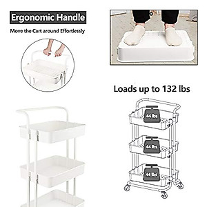 QiMH 3 Tier Rolling Storage Cart Heavy Duty Mobile Rolling Utility Cart with Handle Wheels Multifunction Large Storage Shelves Organizer